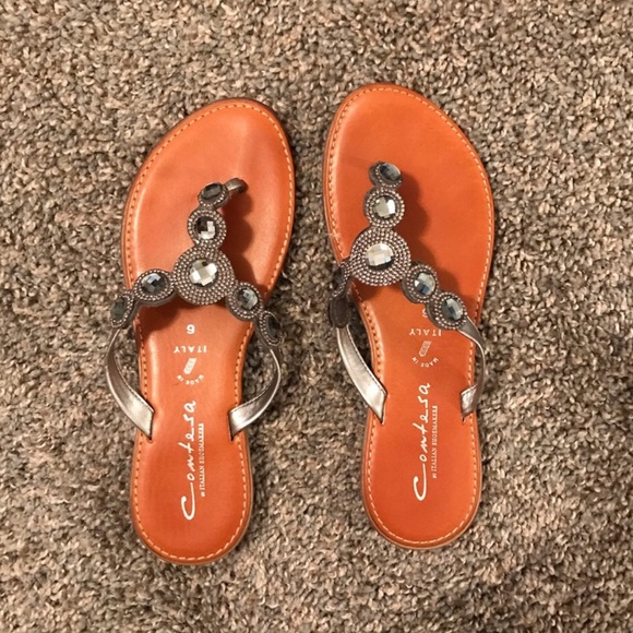 Italian Shoemakers | Shoes | Contesa Silver Rhinestone Open Toe Sandals ...